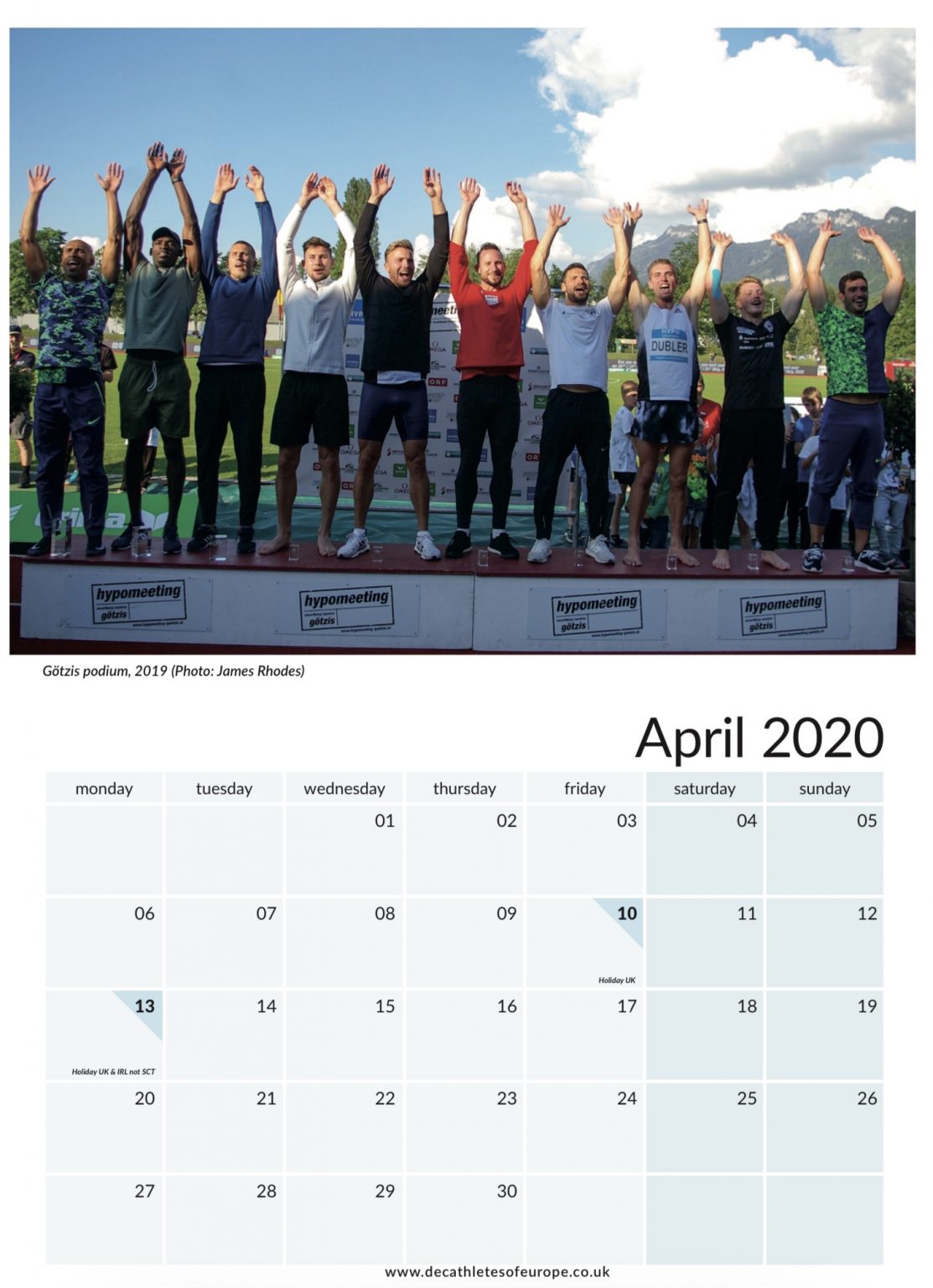 2020 Decathlon Calendar - Decathletes of Europe