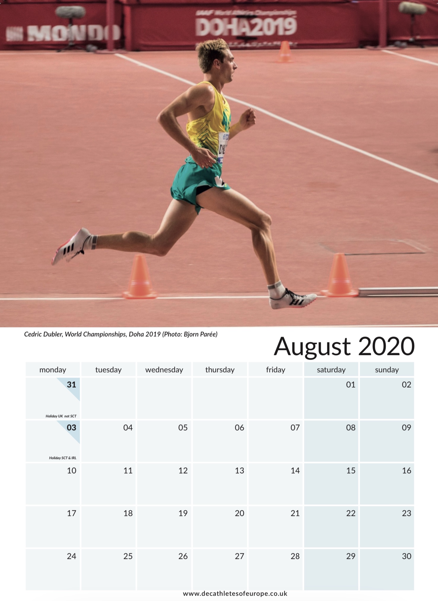 2020 Decathlon Calendar - Decathletes of Europe